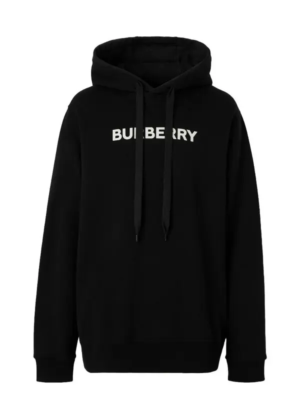 Burberry Logo Print Drawstring Hoodie - Black