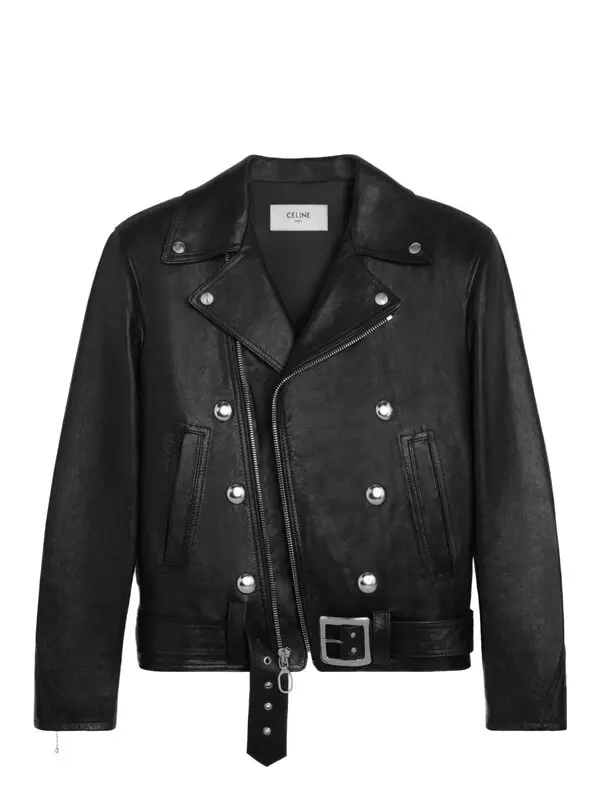 Celine Biker Jacket With Cabochons In Calfskin Leather - Black