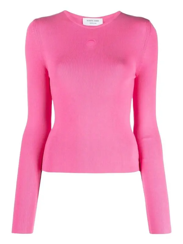 MARINE SERRE Long-sleeved Knitted Pullover With Logo Embroidery - Pink