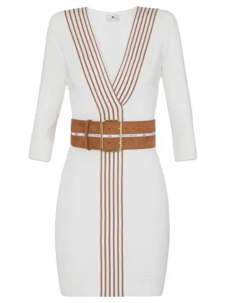 Elisabetta Franchi Knit Dress With Striped Detail - Ivory White