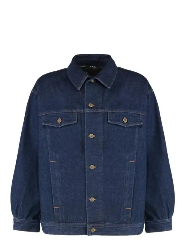 A.p.c. Denim Jacket With Button Closure And Lapel Collar - Navy Blue