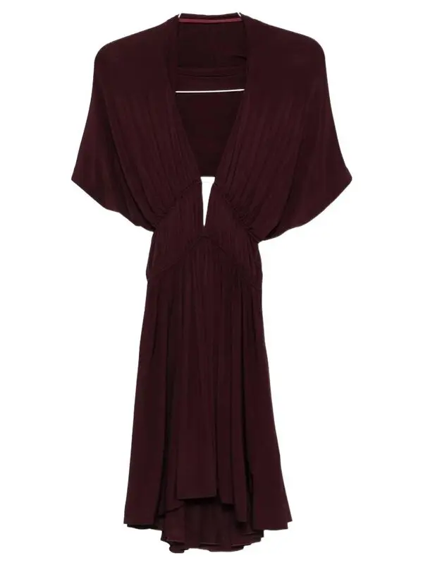 Alaïa V-neck Gathered Day Dress - Burgundy Red