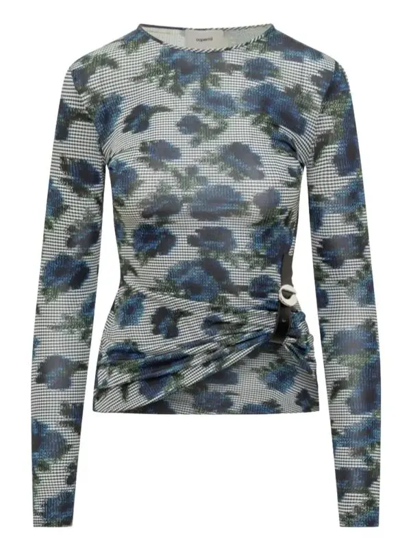 Coperni Floral Print Slim-fit Top With Side Pleats - Gray