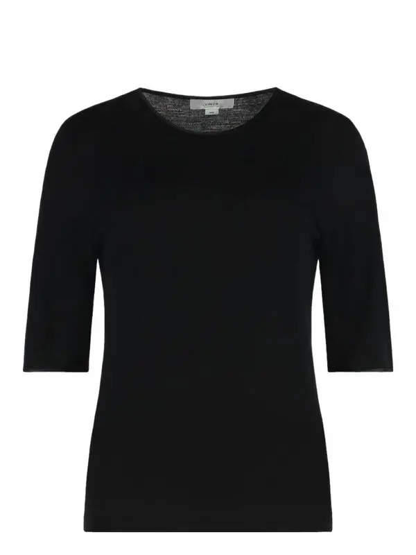 Vince Elbow-sleeve Satin-trim Knitted Top - Black