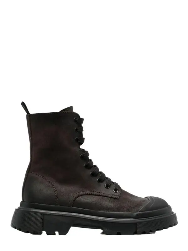 Hogan Lace-up Ankle Boots With Side Zip And Rubber Sole - Black