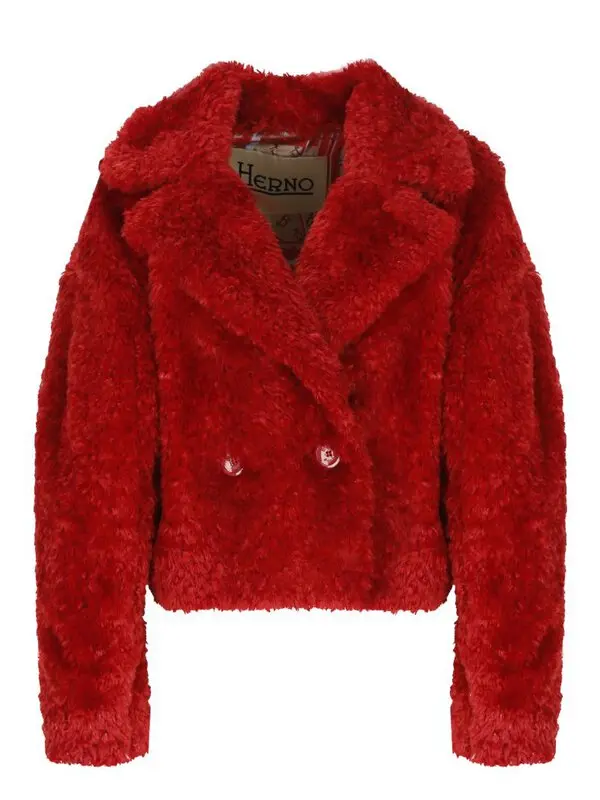 Herno Cropped Fur Jacket With Logo And Lapel - Red