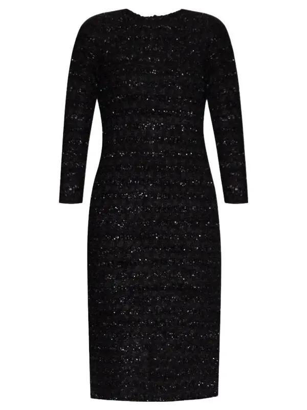 Balenciaga Crewneck Tweed Dress With Gold And Silver Thread - Black