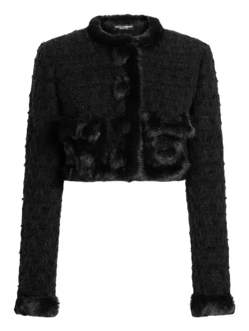 Dolce & Gabbana Cropped Jacket With Fur Trim - Black