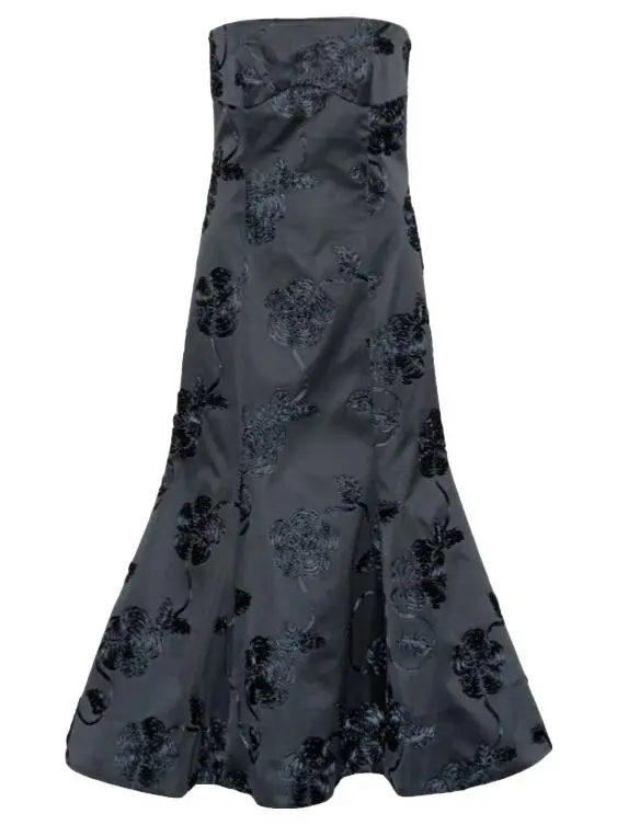 ROTATE BY BIRGER CHRISTENSEN 3d Floral Strapless Midi Dress - Blue