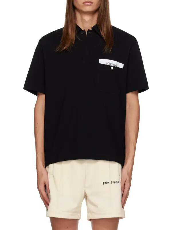 Palm Angels Sartorial Tape Short Sleeved Polo Shirt - Black