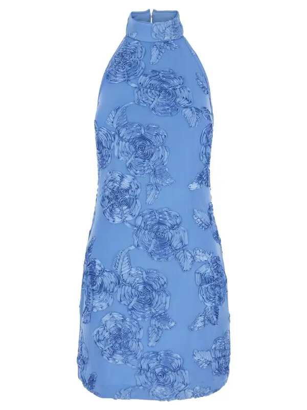 ROTATE BY BIRGER CHRISTENSEN High Neck Floral Applique Dress - Blue