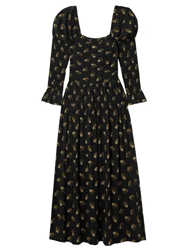 DÔEN Wilmina Floral Print Midi Dress - Black