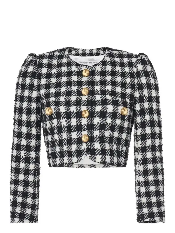 Alessandra Rich Vichy Tweed Single-breasted Blazer - Black