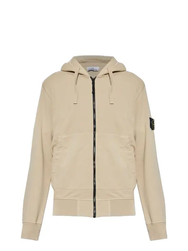 Stone Island Logo Patch Zip-up Hoodie - Nude