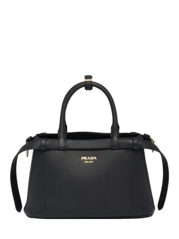 Prada Small Leather Handbag With Double Belt - Black