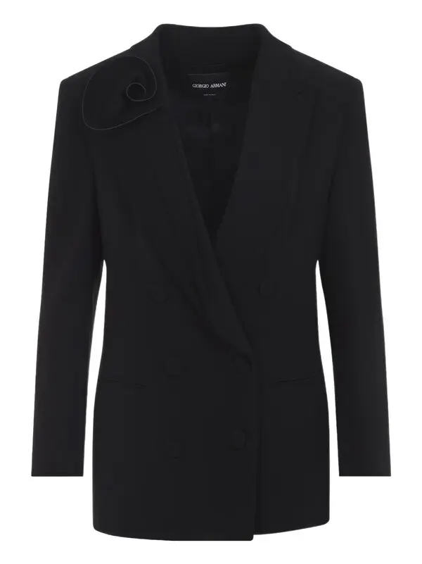 Giorgio Armani Double-breasted Flower Detail Blazer - Black