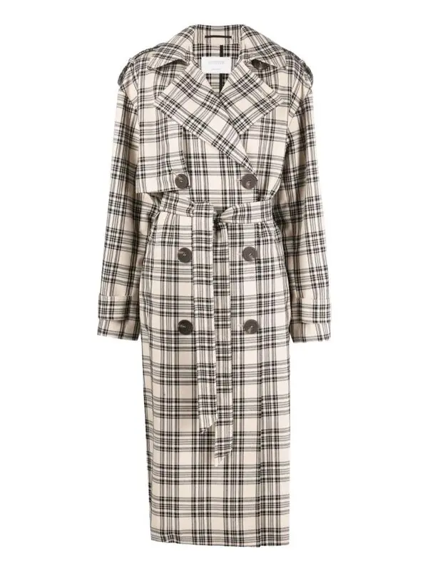 Sportmax Checked Belted Double-breasted Coat - Nude