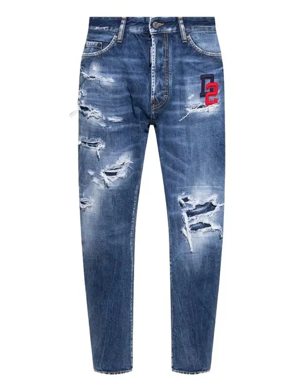 Dsquared2 Logo Patch Distressed Jeans - Blue