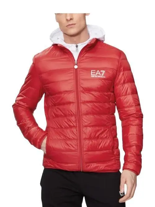 EA7 Quilted Hooded Down Jacket - Red