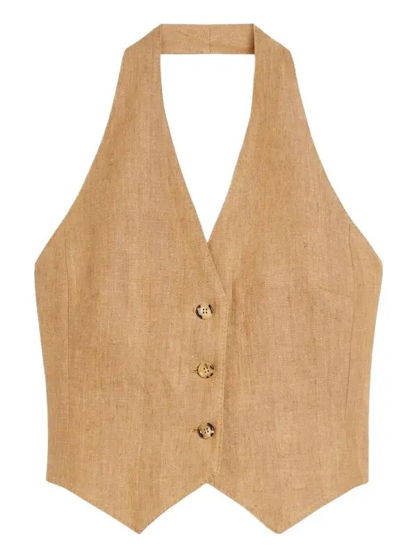 Max Mara Button-up Halterneck Jacket - Tobacco Color