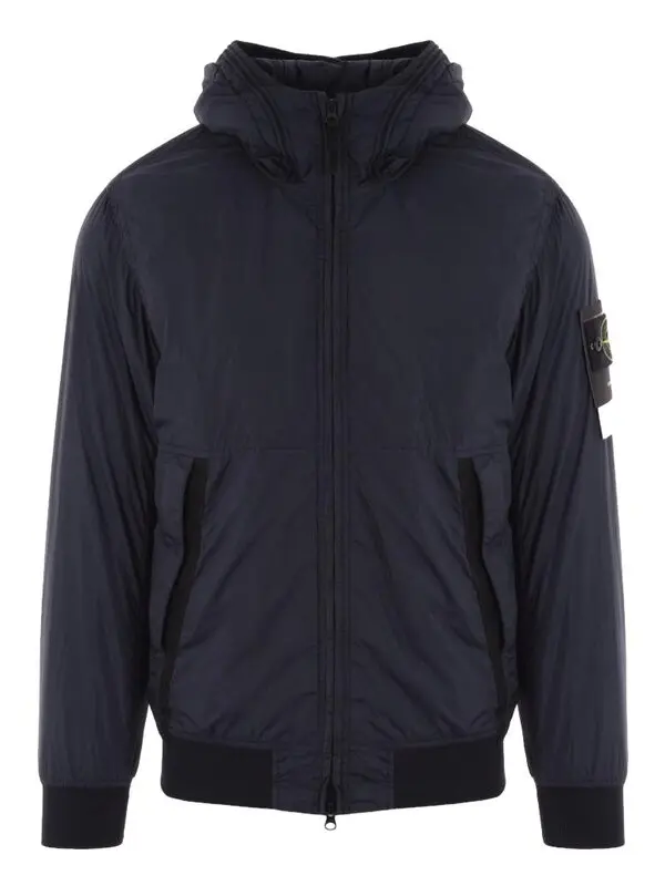 Stone Island Logo Patch Hooded Track Jacket - Navy Blue