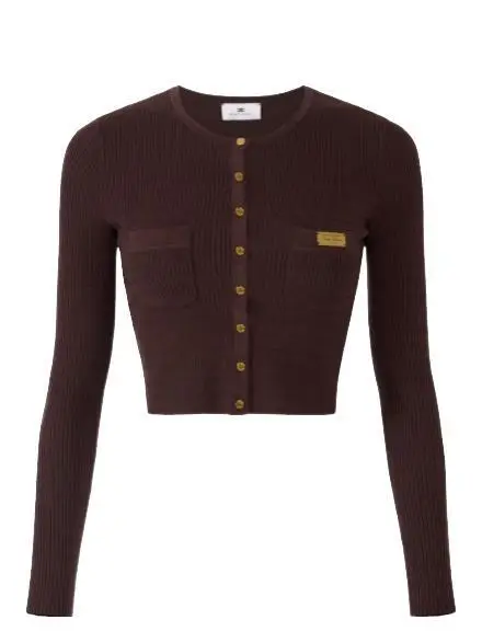 Elisabetta Franchi Micro-braided Knit Cardigan - Cocoa