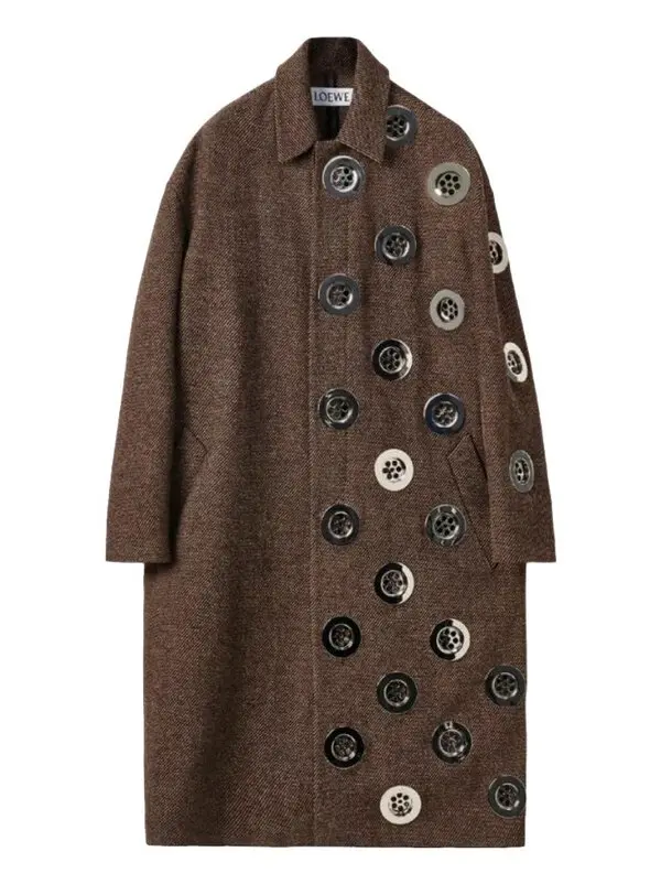 Loewe Sinkhole Embellished Wool Coat - Brown