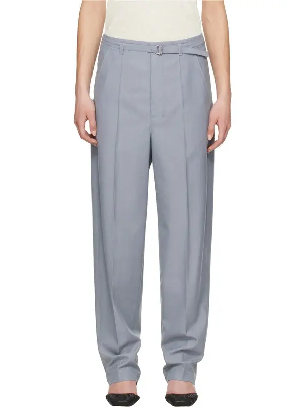 LEMAIRE Belted Tapered Tailored Trousers - Blue And Gray Mixed Color