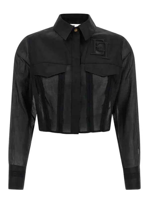 Elisabetta Franchi Cropped Embroidered Shirt - Black