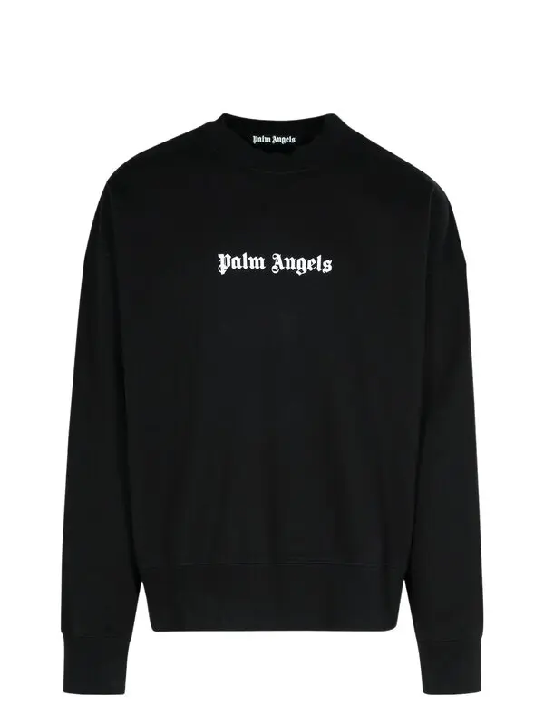 Palm Angels Logo Printed Crewneck Sweatshirt - Black