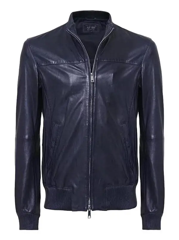 Emporio Armani Leather Zip Up Jacket - Black