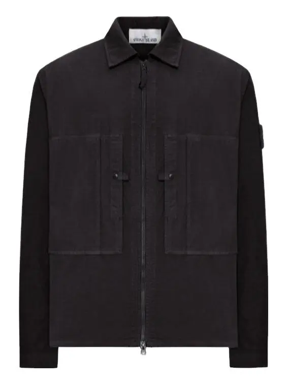 Stone Island Zip-front Badge Shirt - Black