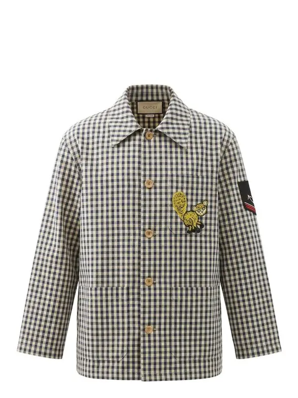 Gucci Gingham Patch-detail Jacket - Gray