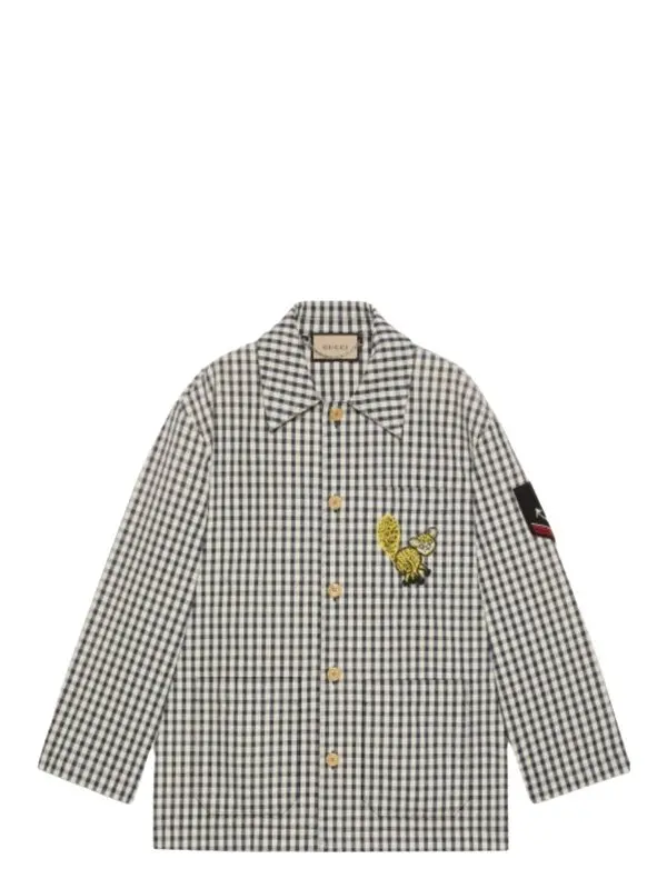 Gucci Gingham Patch-detail Jacket - Gray