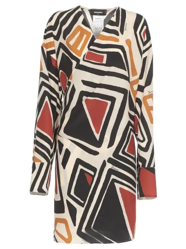 Dsquared2 Geometric Print Mini Wrap Dress - Black
