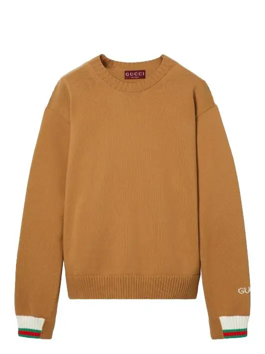 Gucci Cotton Knit Pullover With Webbing Detail - Brown