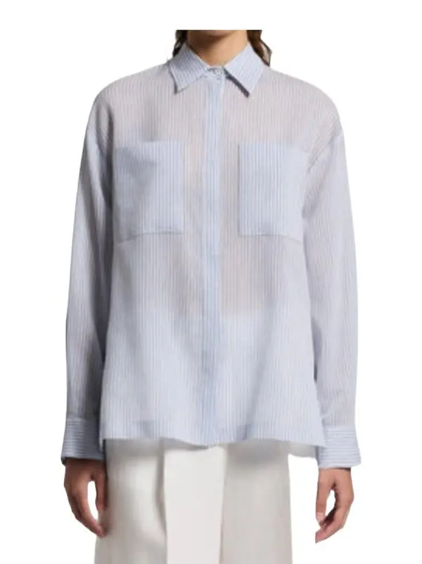 Peserico Striped Long Sleeve Shirt With Patch Pockets - White