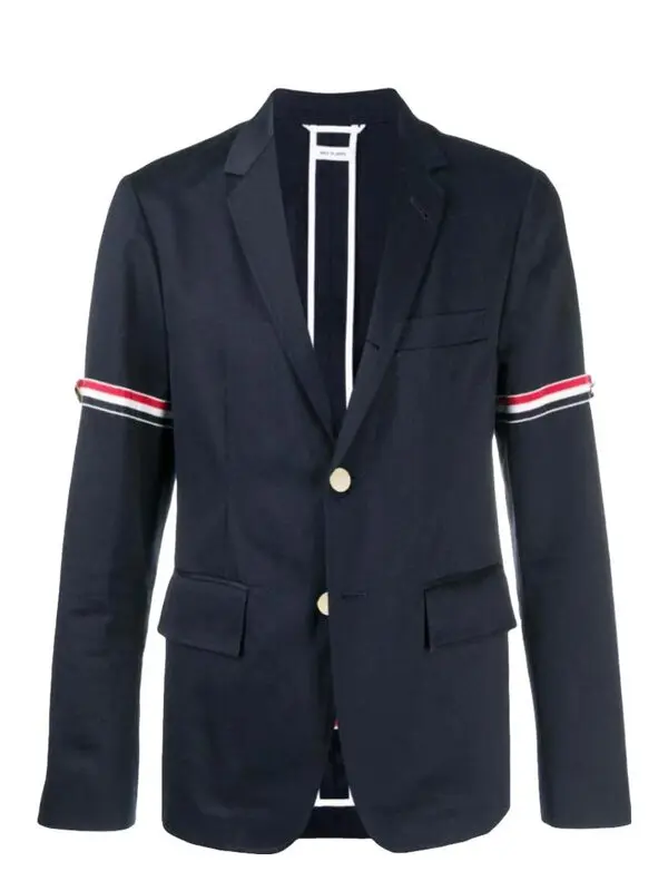 Thom Browne Single-breasted Blazer With Rwb Stripes - Navy Blue