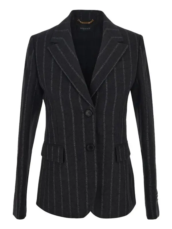 Versace Single-breasted Blazer With Jacquard Logo - Black
