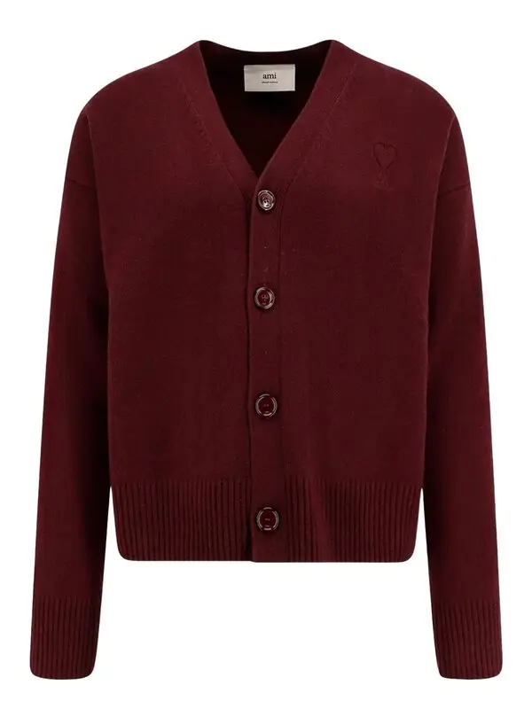 Ami V-neck Cardigan With Button Closure - Brown