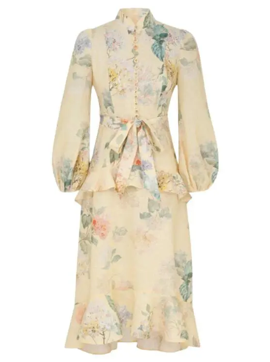 Zimmermann Illuminate Peplum Midi Dress - Lemon Hydrangea