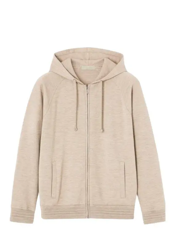Loro Piana Long Sleeve Zip Up Hoodie - Demy Brown Natural