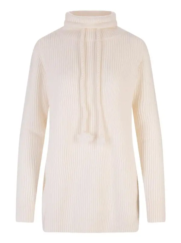 Max Mara Ribbed Knit Long Sleeve Sweater With Drawstring - Pink