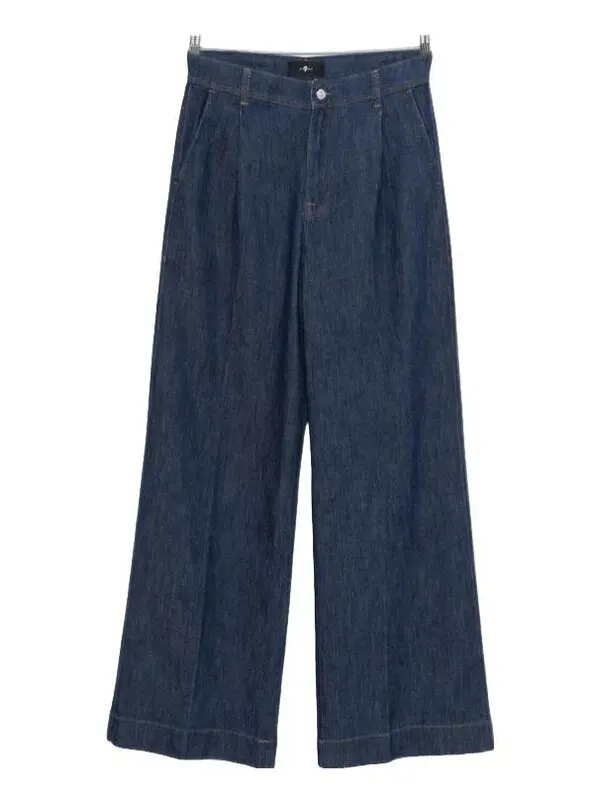 7 For All Mankind Pleated Wide Leg Jeans - Blue