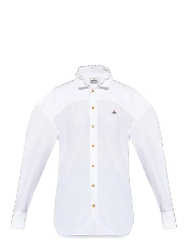 VIVIENNE WESTWOOD Logo Embroidered Curved Hem Shirt - White