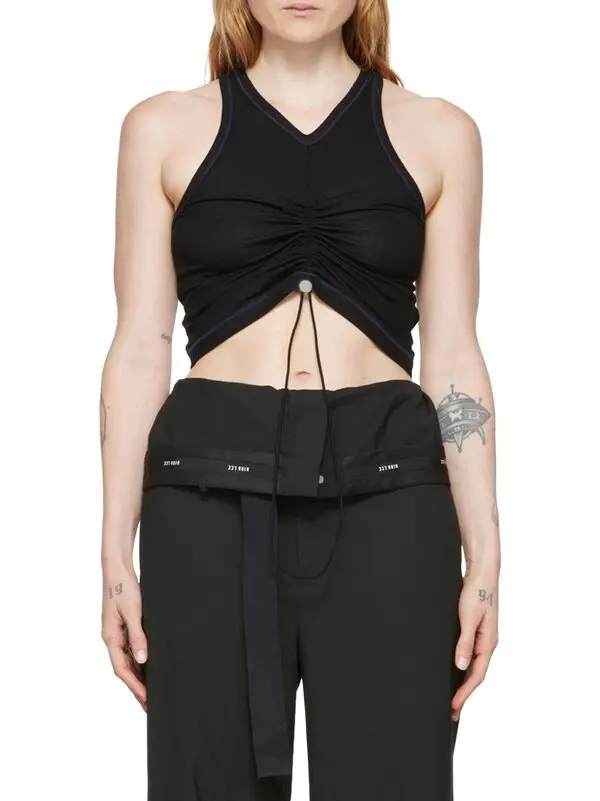 DION LEE Gathered V-neck Tank Top - Black