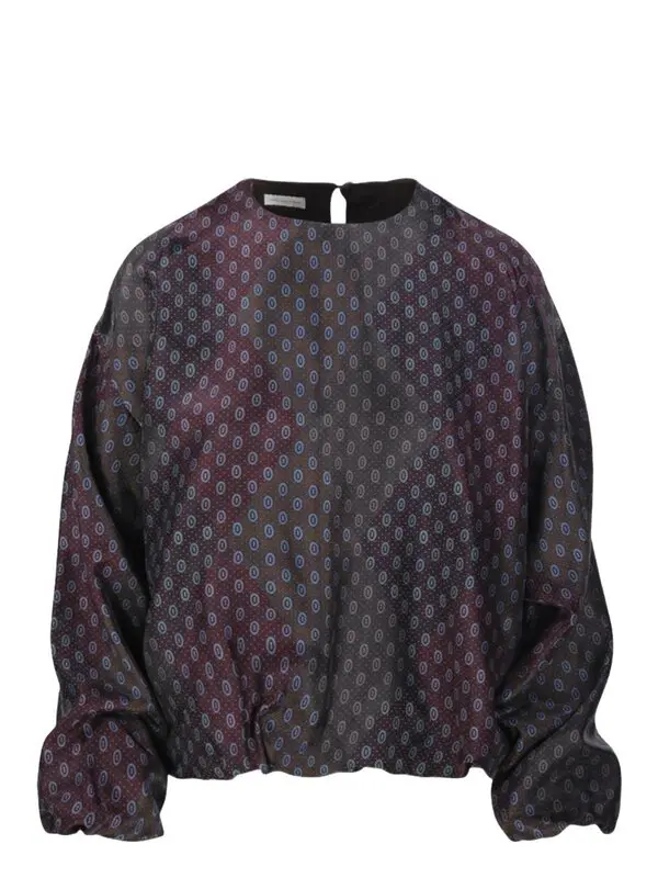 Dries Van Noten Long Sleeve Crew Neck Printed Blouse - Burgundy