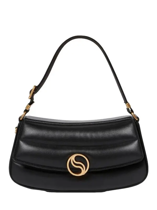 Stella McCartney S-wave Logo Plaque Foldover Shoulder Bag - Black
