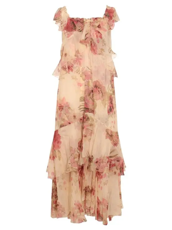 Celine Printed Ruffled Maxi Dress - Nude