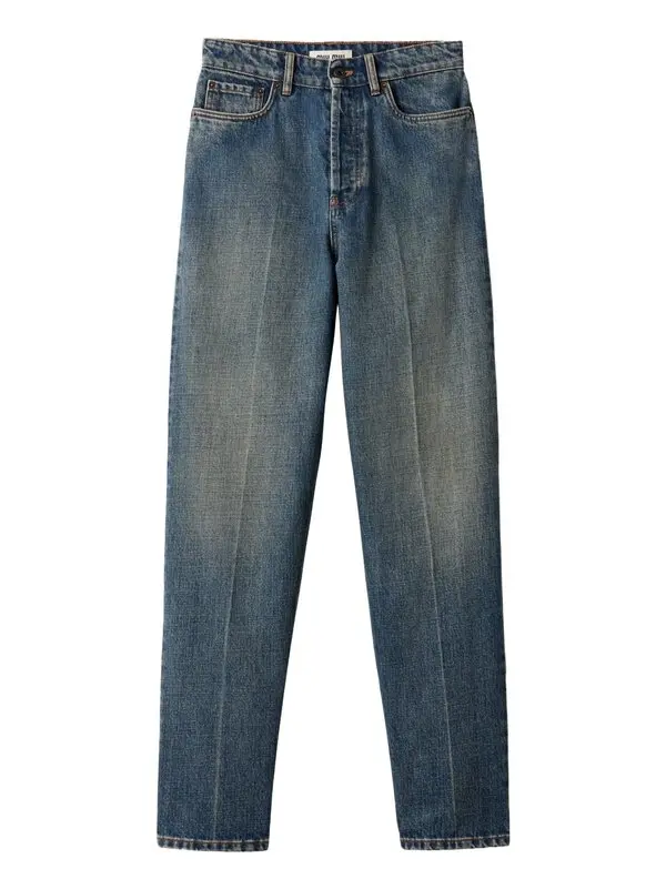 Miu Miu Logo Embroidered High Waist Jeans - Navy